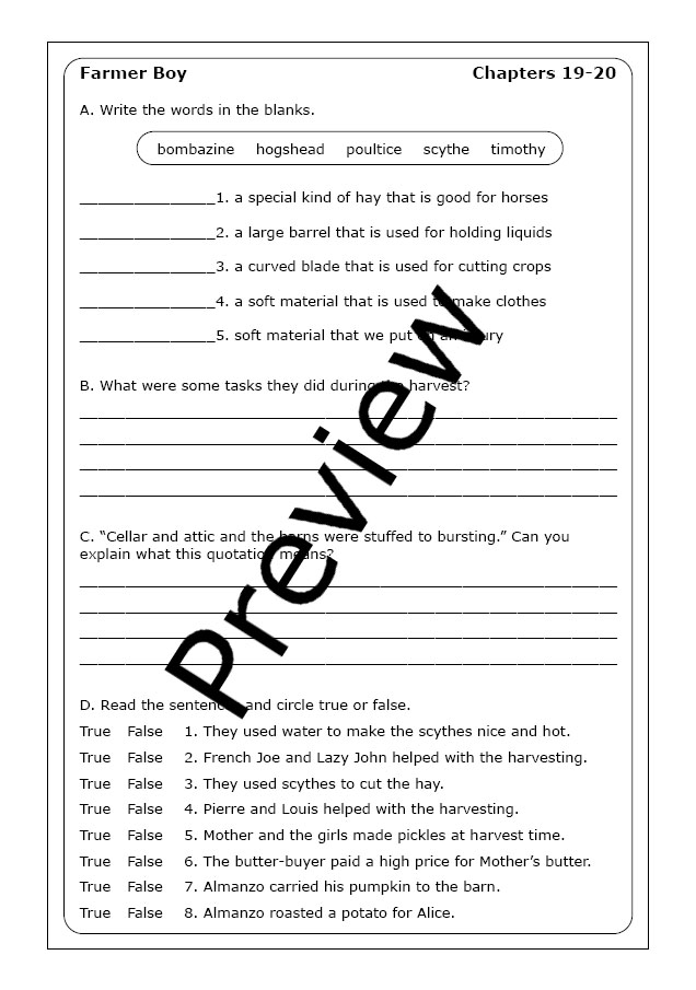 Laura Ingalls Wilder "Farmer Boy" worksheets | Made By Teachers