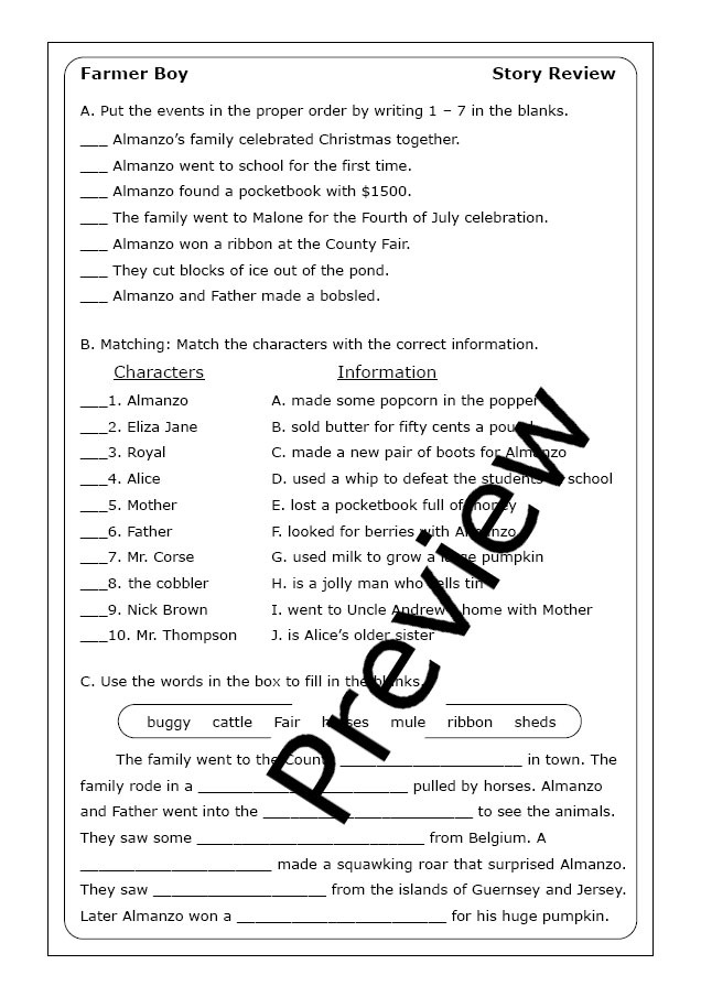 Laura Ingalls Wilder "Farmer Boy" worksheets | Made By Teachers