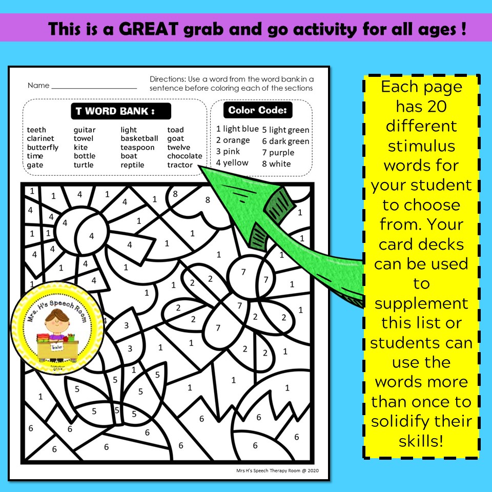 Spring Speech Therapy Color By Number Grab and Go Activity (Copy ...