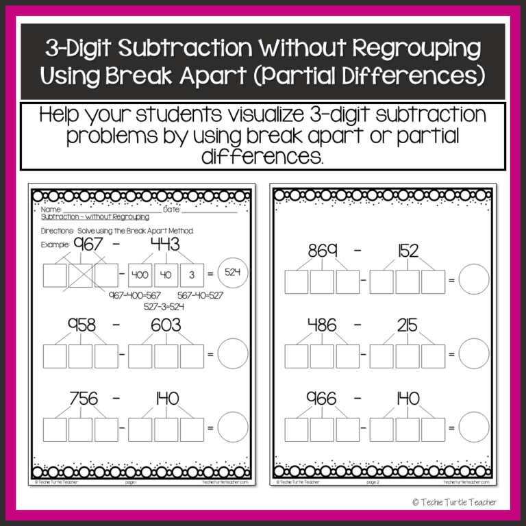 3-Digit Subtraction without Regrouping Using Break Apart Partial ...