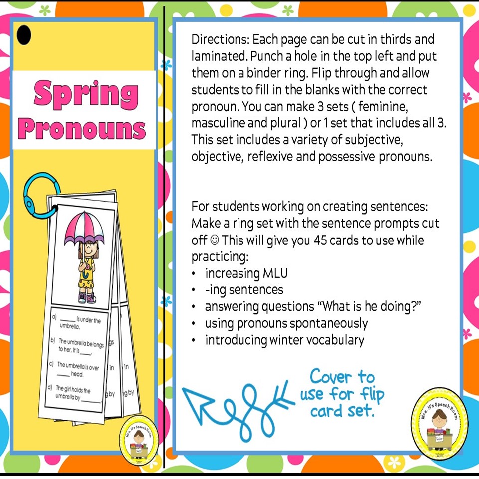 Pronoun Speech Therapy For Elementary Students | Spring Set | Made By ...