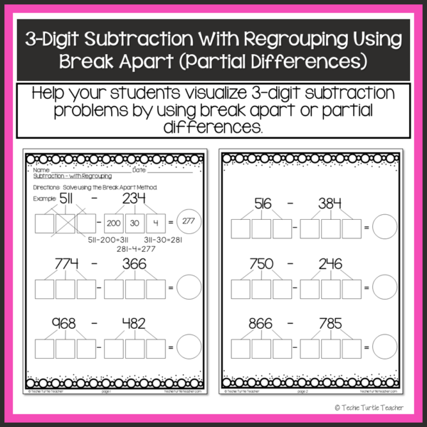 3-Digit Subtraction with Regrouping Using Break Apart Partial Differences | Made By Teachers