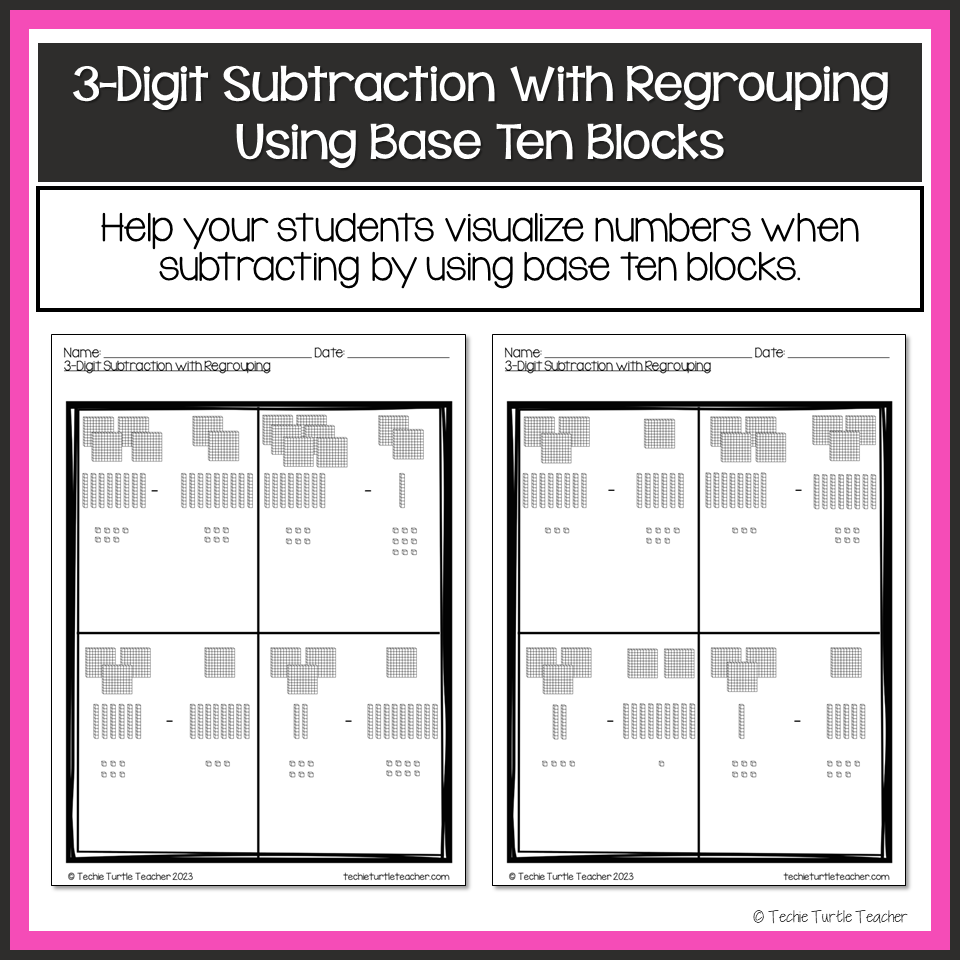 3-Digit Subtraction with Regrouping Bundle Base Ten, Break Apart ...