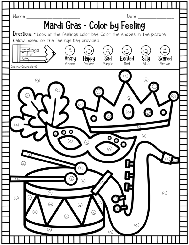 Mardi Gras Color by Feeling Worksheets | Made By Teachers