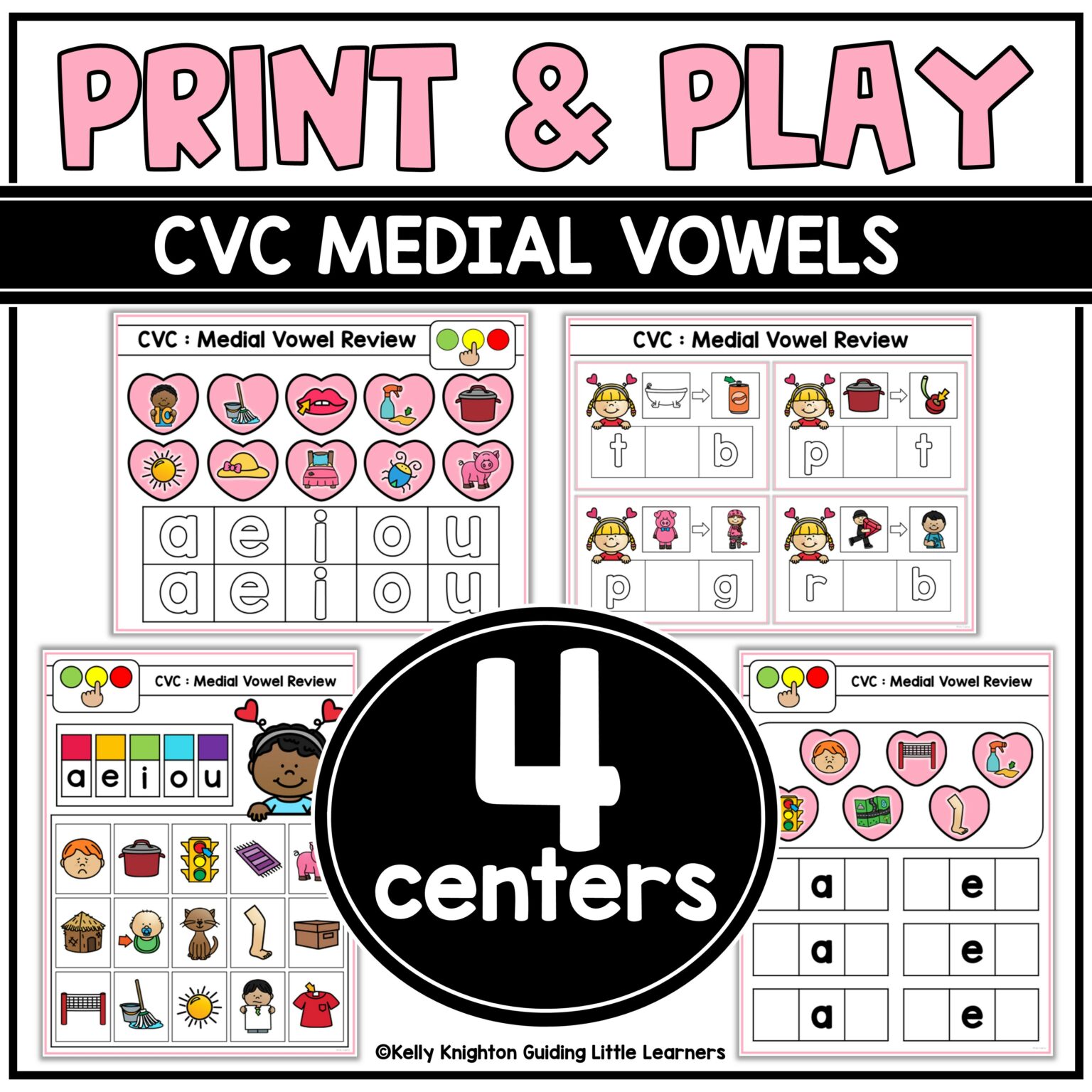 CVC Word Work l Medial Vowels l February Literacy Centers | Made By ...