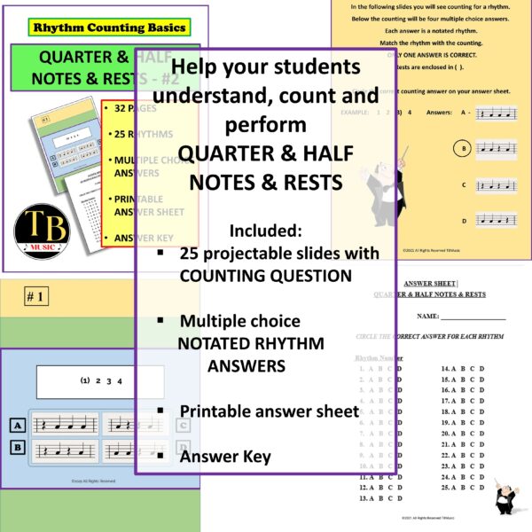 COUNTING RHYTHMS: Quarter & Half Notes & Rests #2 | Made By Teachers
