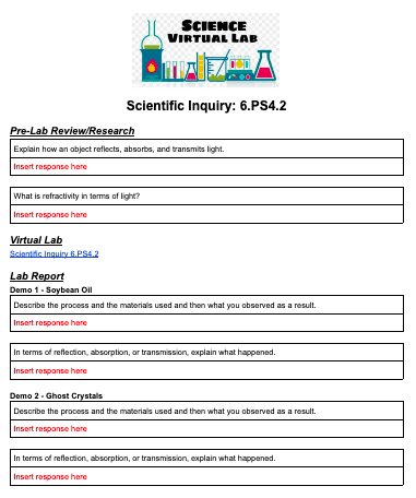 Scientific Inquiry: Lightwaves 6.PS4.2 Video Lab | Made By Teachers
