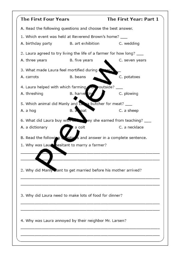 Laura Ingalls Wilder "The First Four Years" worksheets | Made By Teachers