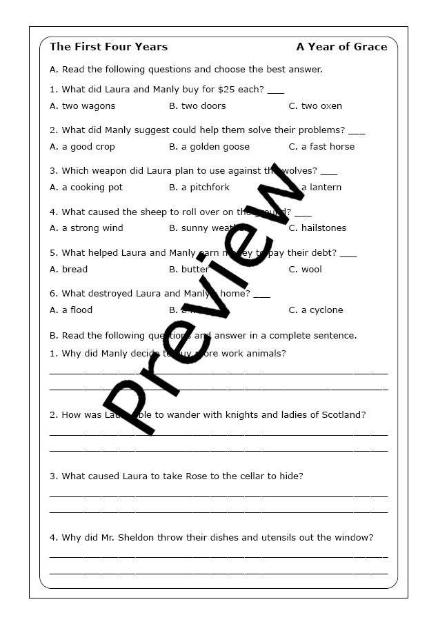 Laura Ingalls Wilder "The First Four Years" worksheets | Made By Teachers