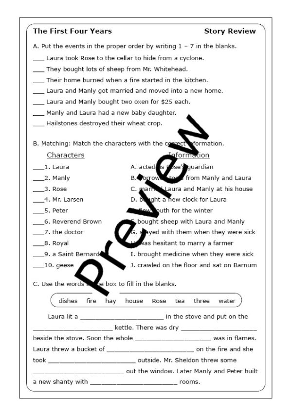 Laura Ingalls Wilder "The First Four Years" worksheets | Made By Teachers