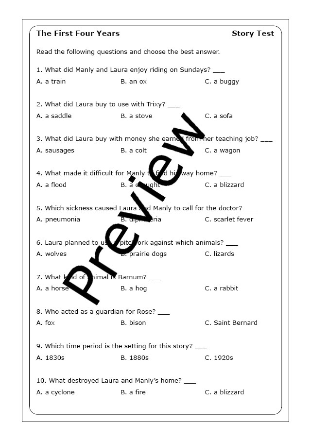 Laura Ingalls Wilder "The First Four Years" worksheets | Made By Teachers
