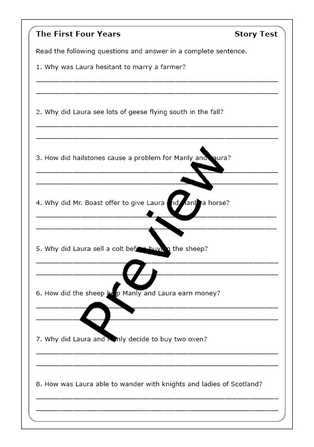 Laura Ingalls Wilder "The First Four Years" worksheets | Made By Teachers