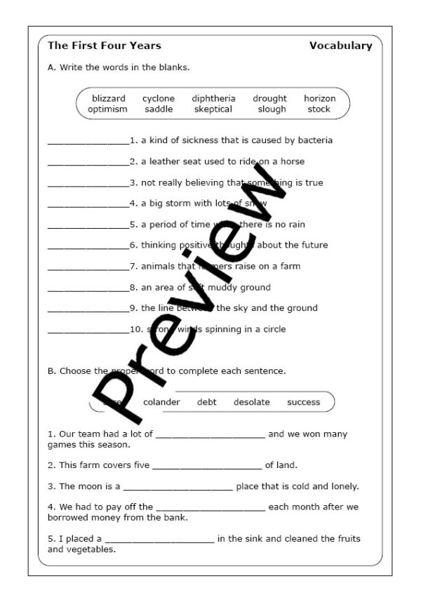 Laura Ingalls Wilder "The First Four Years" worksheets | Made By Teachers