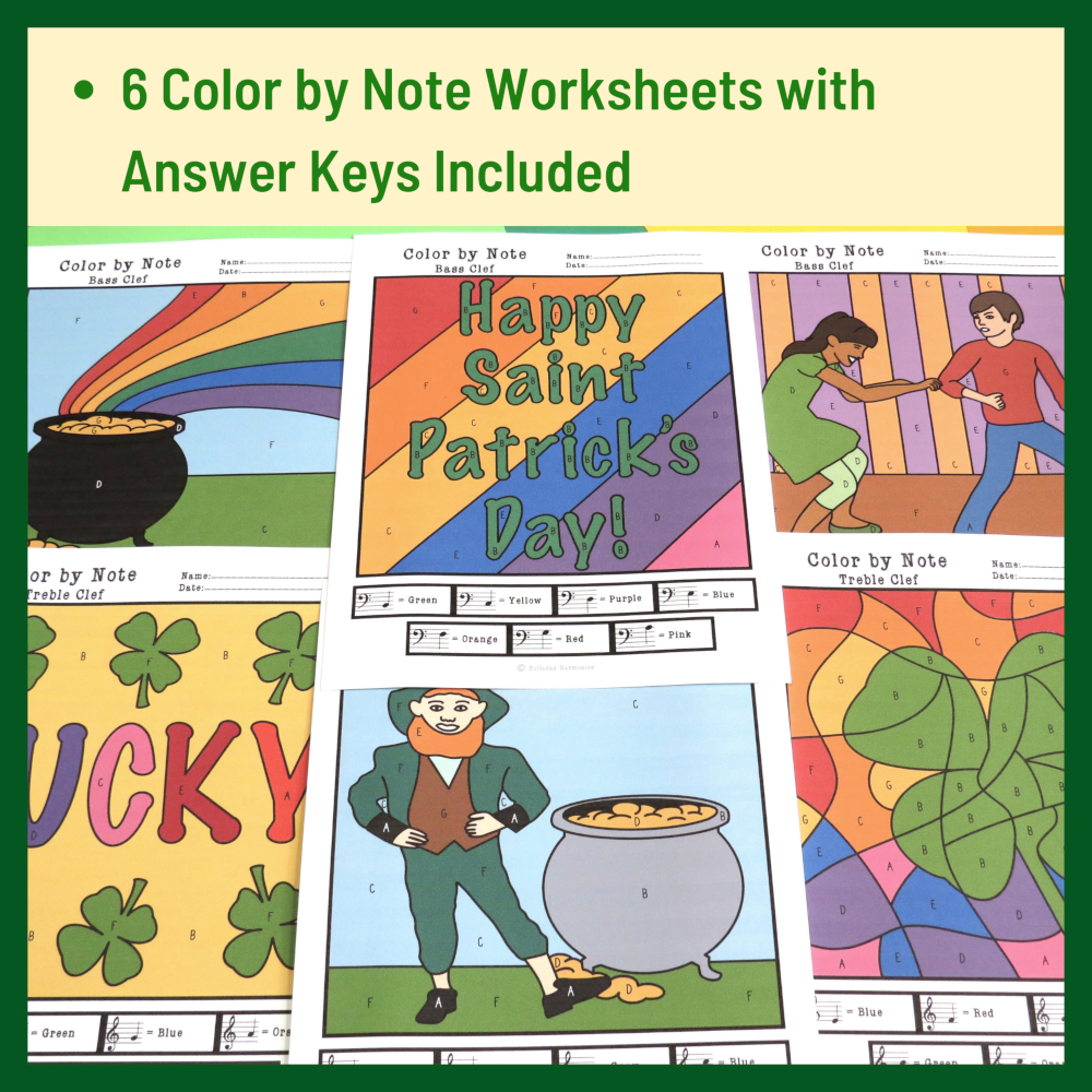 St. Patrick’s Day Themed Color by Note - Treble Clef and Bass Clef ...