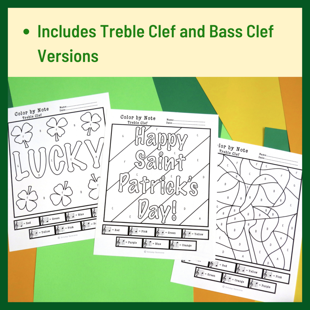 St. Patrick’s Day Themed Color by Note - Treble Clef and Bass Clef ...