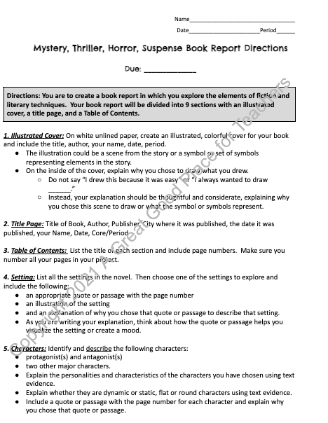 Mystery, Thriller, Horror, Suspense Book Report | Made By Teachers