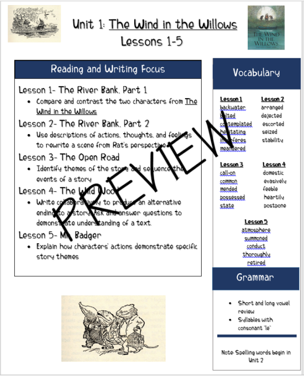 3rd grade CKLA 2nd ed Unit 1 The Wind in the Willows Lessons 1-5 ...