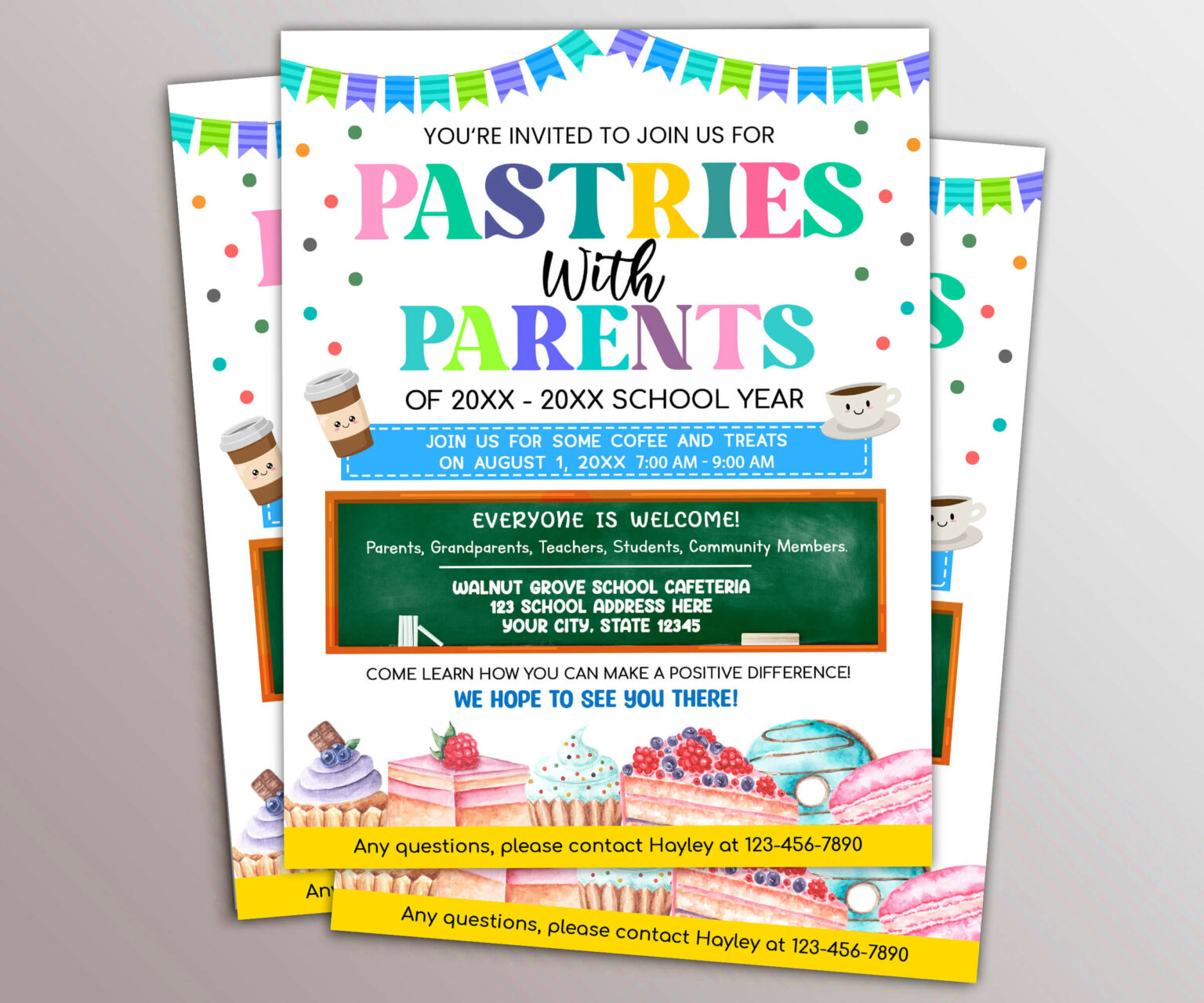 Editable Pastries With Parents Fundraiser Flyer Template, PTA PTO ...