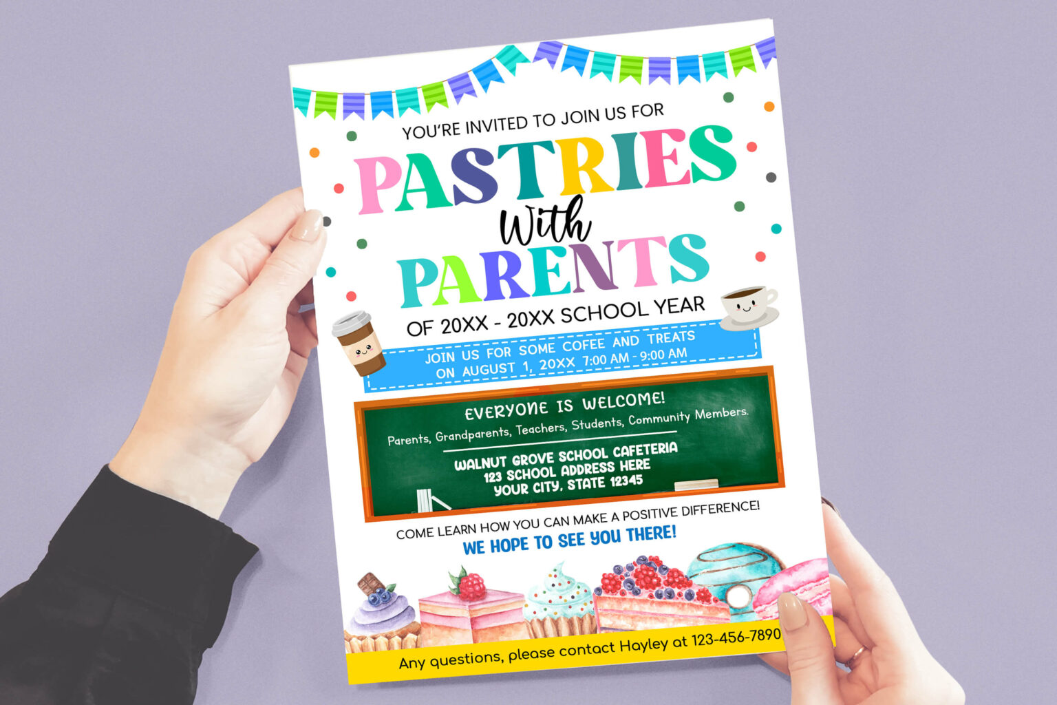 Editable Pastries With Parents Fundraiser Flyer Template, PTA PTO ...