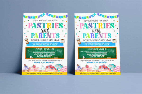 Editable Pastries With Parents Fundraiser Flyer Template, PTA PTO ...