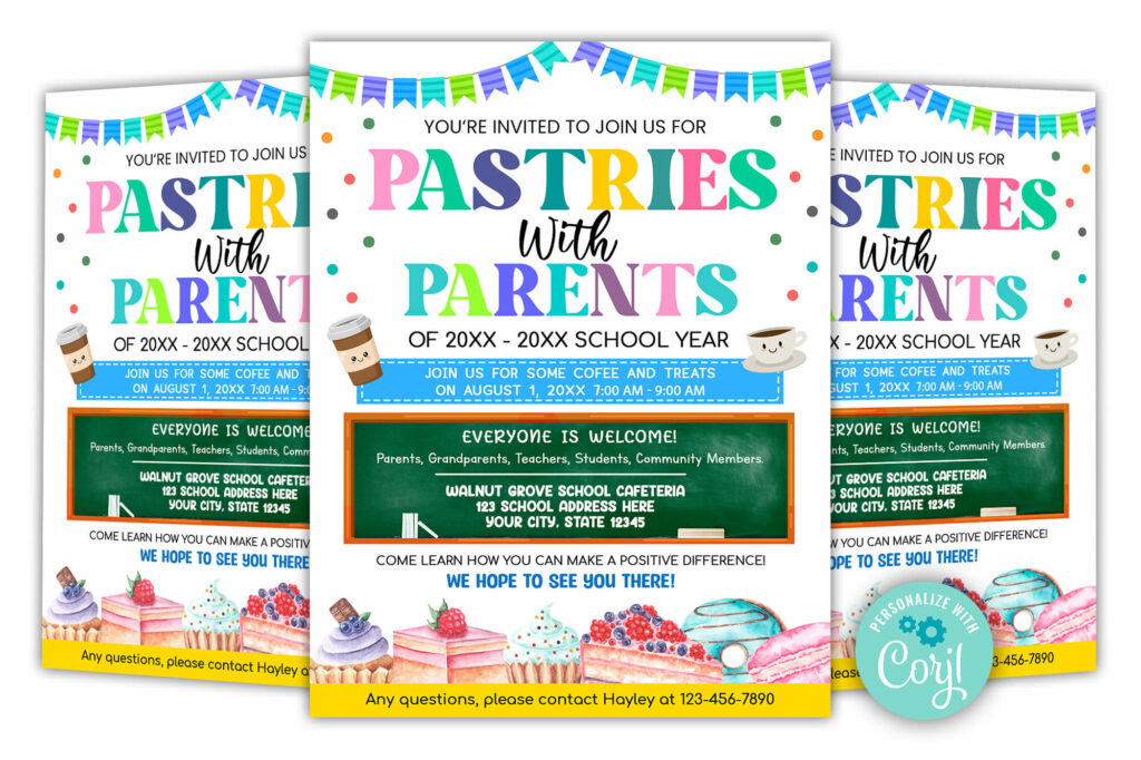 Editable Pastries With Parents Fundraiser Flyer Template, PTA PTO ...