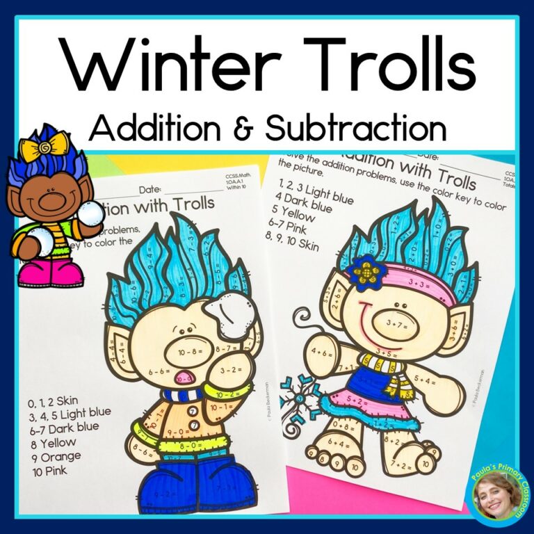 Winter Trolls Addition and Subtraction Within 20 No Prep Worksheets ...