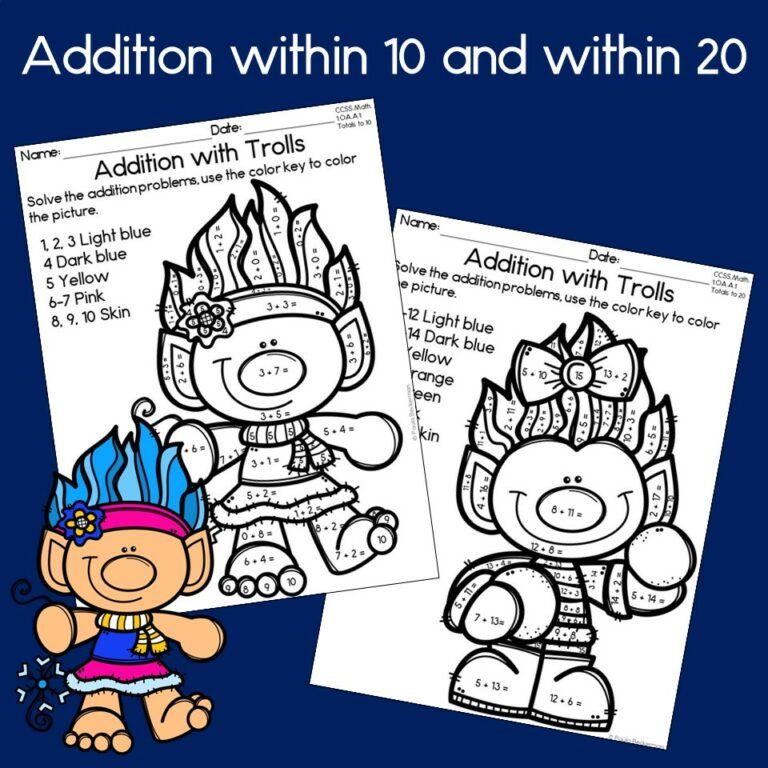Winter Trolls Addition and Subtraction Within 20 No Prep Worksheets ...