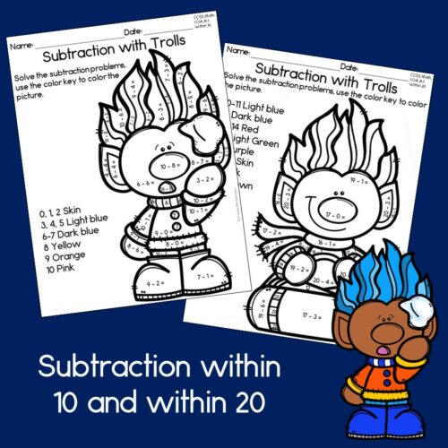 Winter Trolls Addition and Subtraction Within 20 No Prep Worksheets ...