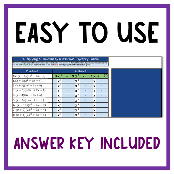 Multiplying a Binomial by a Trinomial Activity Digital Pixel Art ...
