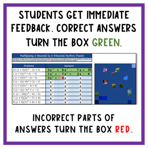Multiplying a Binomial by a Trinomial Activity Digital Pixel Art ...