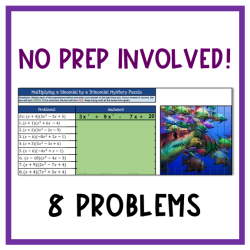 Multiplying a Binomial by a Trinomial Activity Digital Pixel Art ...