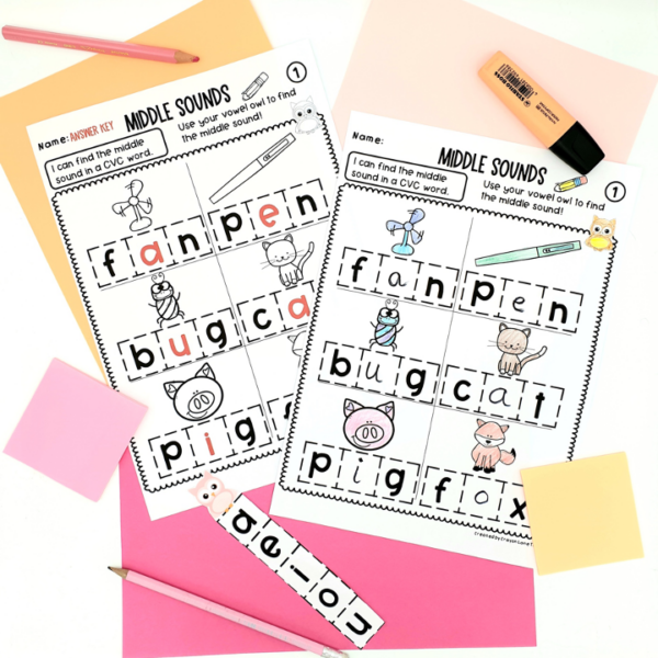 Middle Sound Short Vowel Worksheets Find the Middle Sound Activity ...