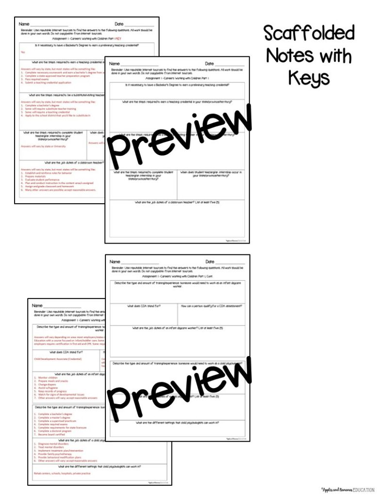 Careers Working With Children - Interactive Note-Taking Activities ...