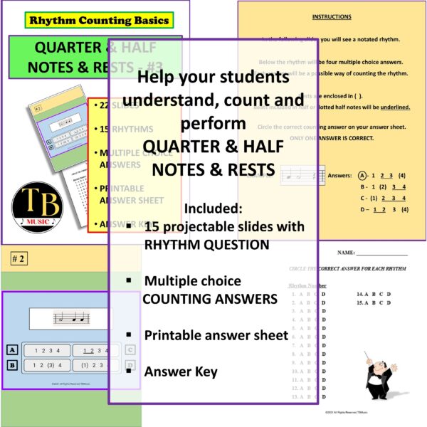 COUNTING RHYTHMS: Quarter & Half Notes & Rests #3 | Made By Teachers