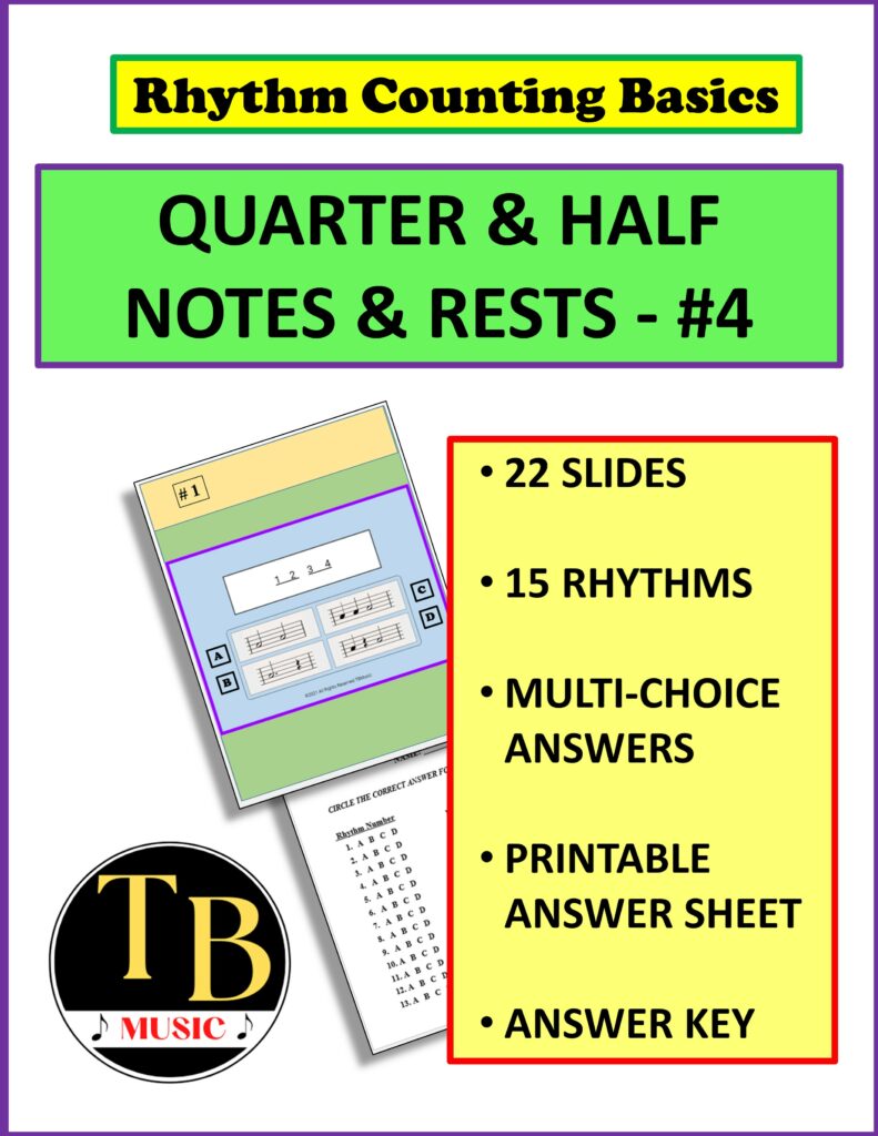 COUNTING RHYTHMS: Quarter & Half Notes & Rests #4 | Made By Teachers