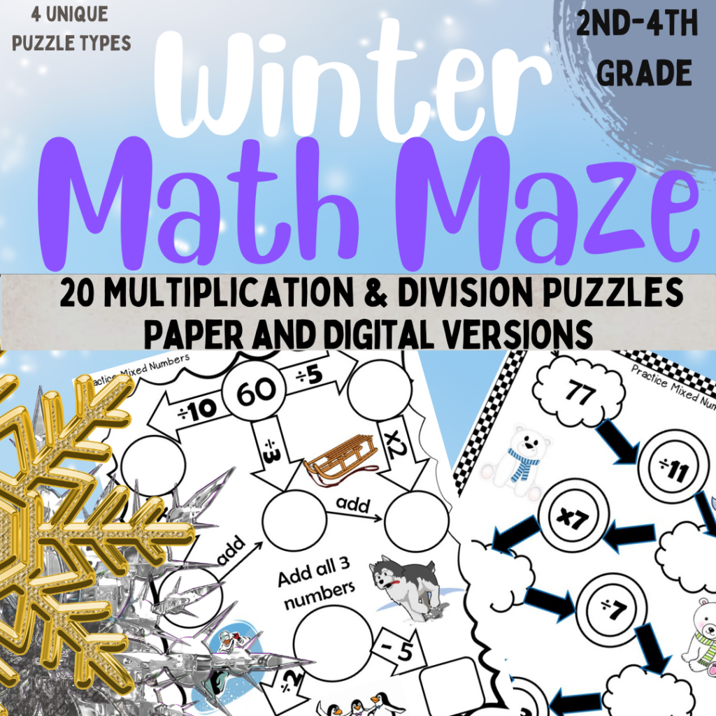 Winter Math Maze | Multiplication and Division | 20 Puzzles | 2-4th Gr ...
