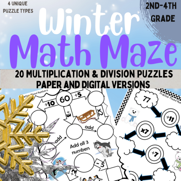 Winter Math Maze | Multiplication and Division | 20 Puzzles | 2-4th Gr ...