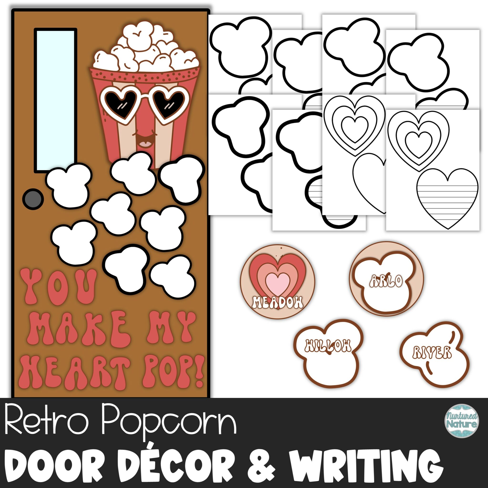 Retro Valentine’s Day Door Decor - Popcorn Bulletin Board with Editable ...