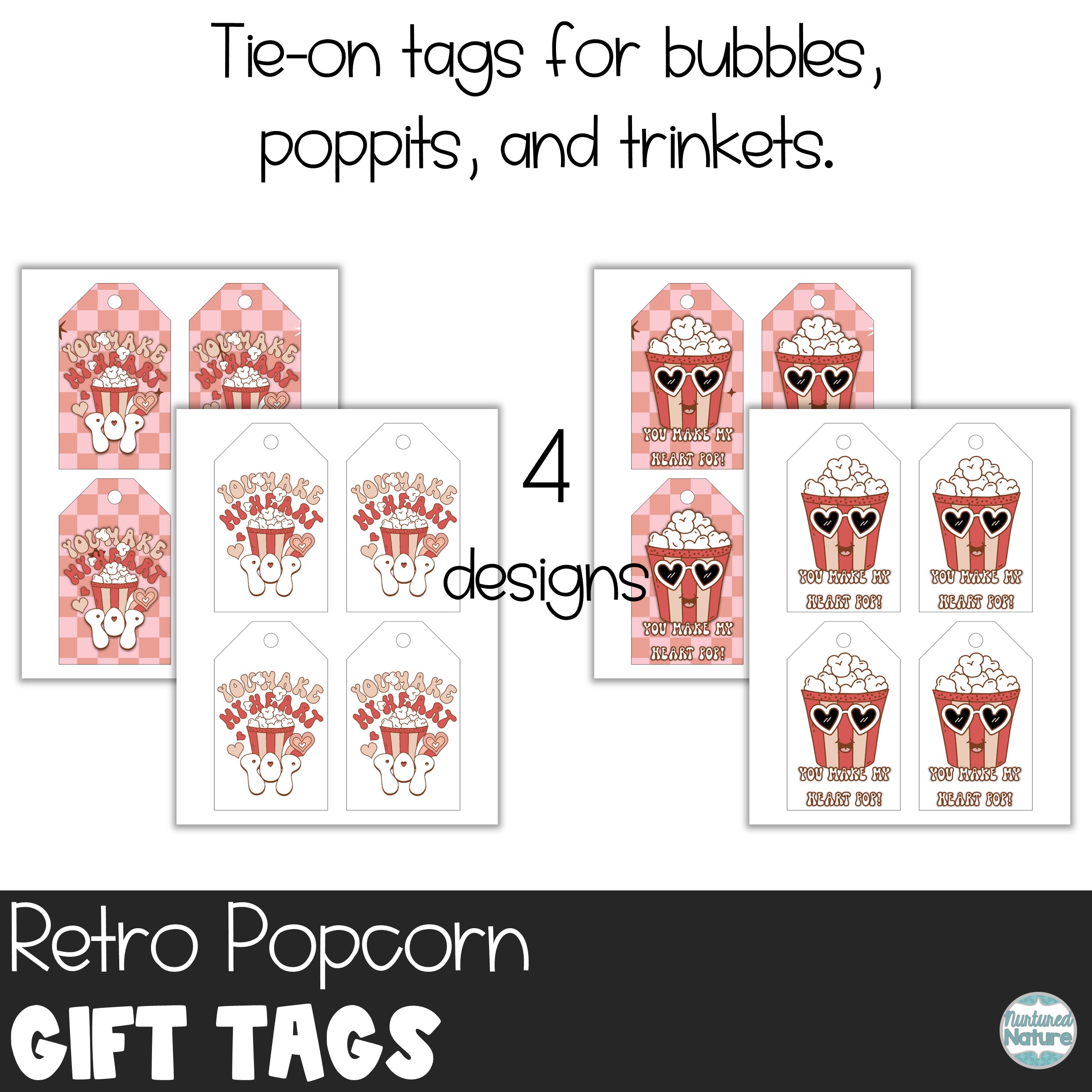 Retro Popcorn Valentine’s Day Gift Tags for Student Gifts from Teacher ...