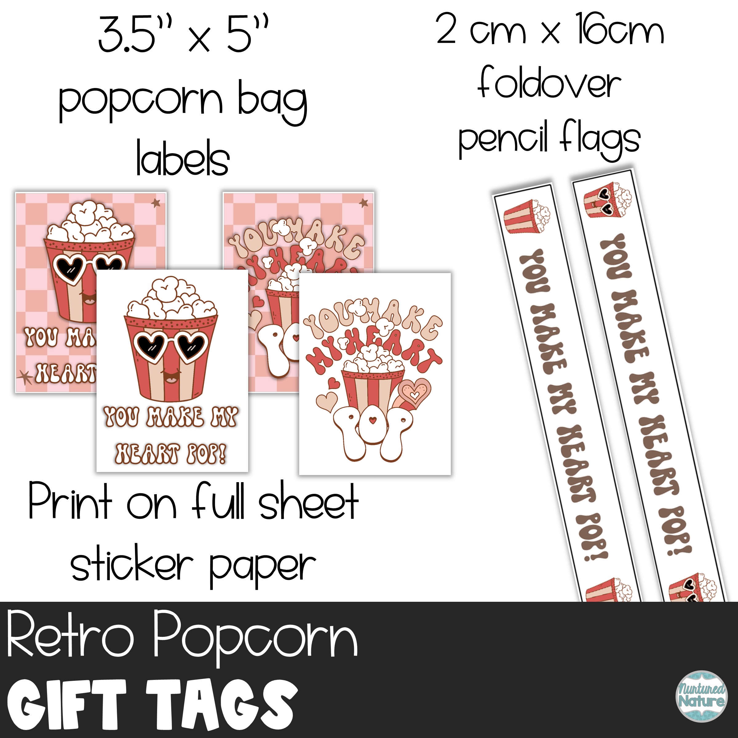 Retro Popcorn Valentine’s Day Gift Tags for Student Gifts from Teacher ...