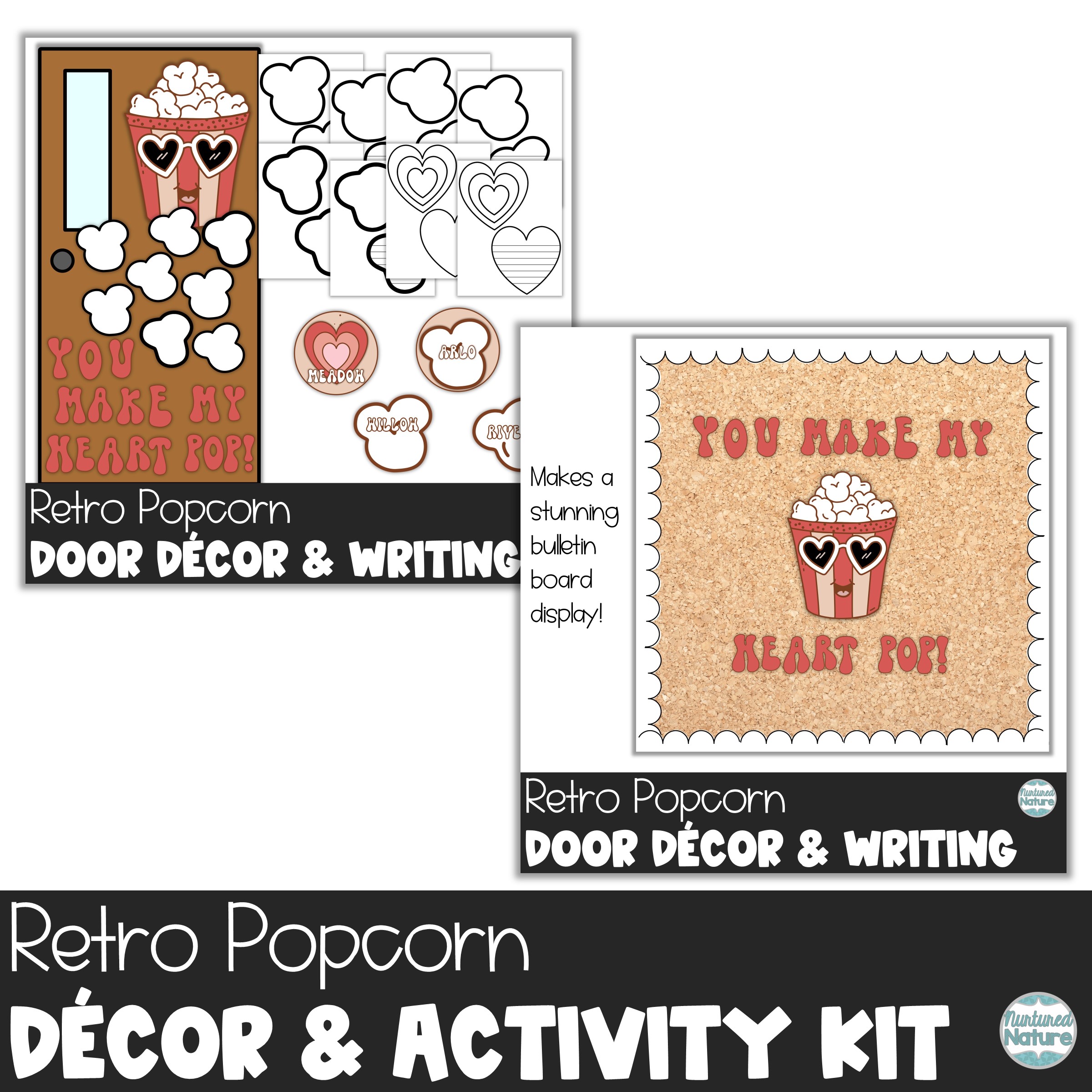 Retro Popcorn Valentine’s Day Door Display and Gift Tags Bundle | Made ...