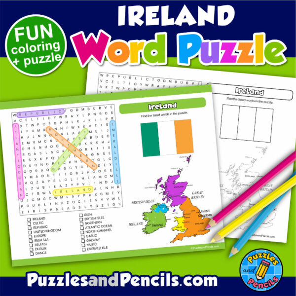 Ireland Word Search Puzzle and Coloring | Irish Wordsearch | Made By ...