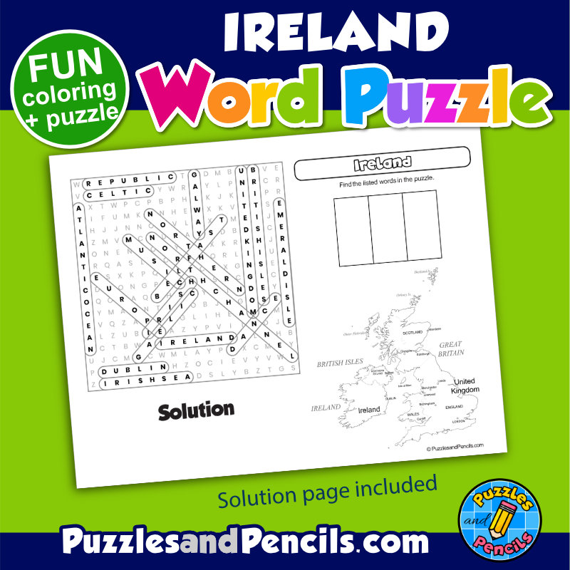 Ireland Word Search Puzzle and Coloring | Irish Wordsearch | Made By ...
