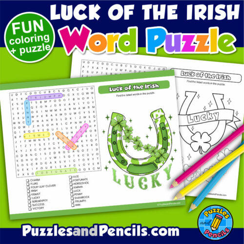 Luck of the Irish Word Search Puzzle and Coloring | St Patrick's Day ...
