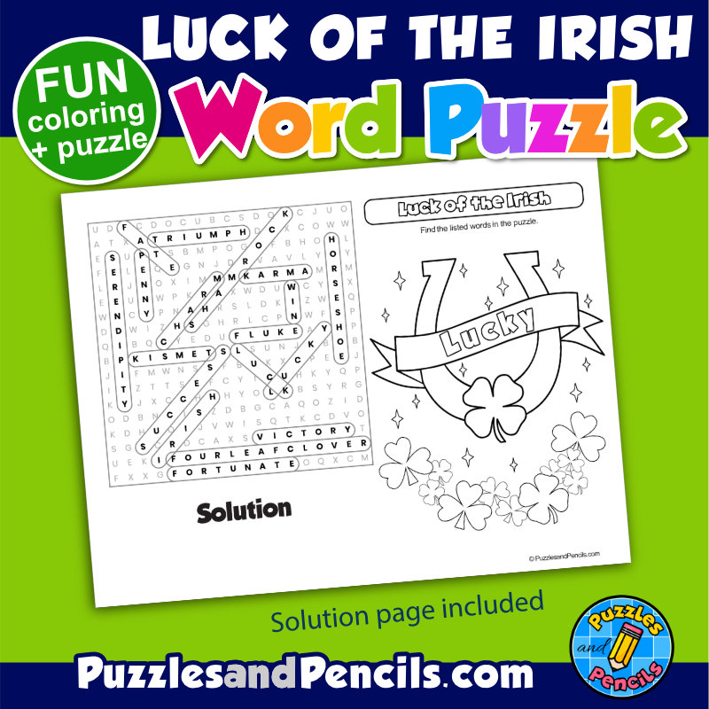 Luck of the Irish Word Search Puzzle and Coloring | St Patrick's Day ...
