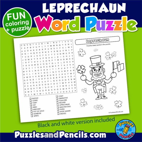 Leprechaun Word Search Puzzle and Coloring | St Patrick's Day ...