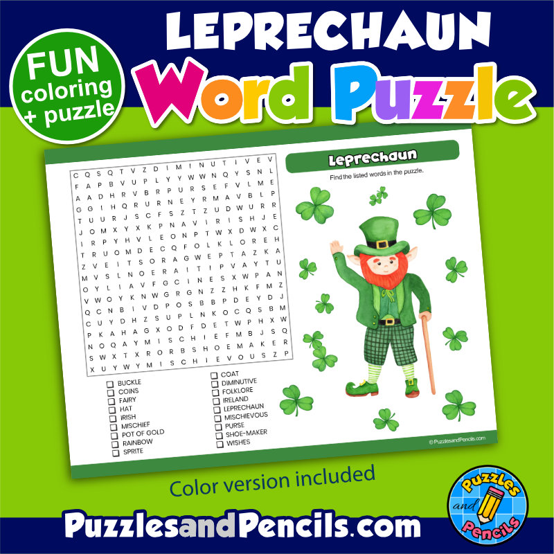 Leprechaun Word Search Puzzle and Coloring | St Patrick's Day ...