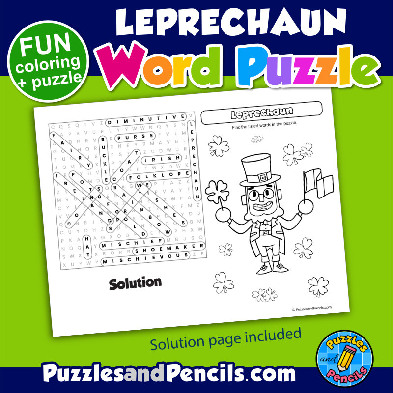Leprechaun Word Search Puzzle and Coloring | St Patrick's Day ...