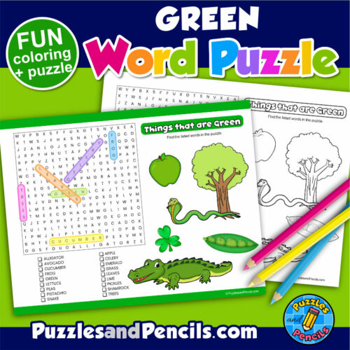 Things that are Green Word Search Puzzle and Coloring | St Patrick's ...