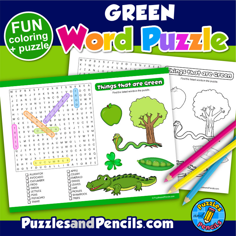 Things that are Green Word Search Puzzle and Coloring | St Patrick's ...